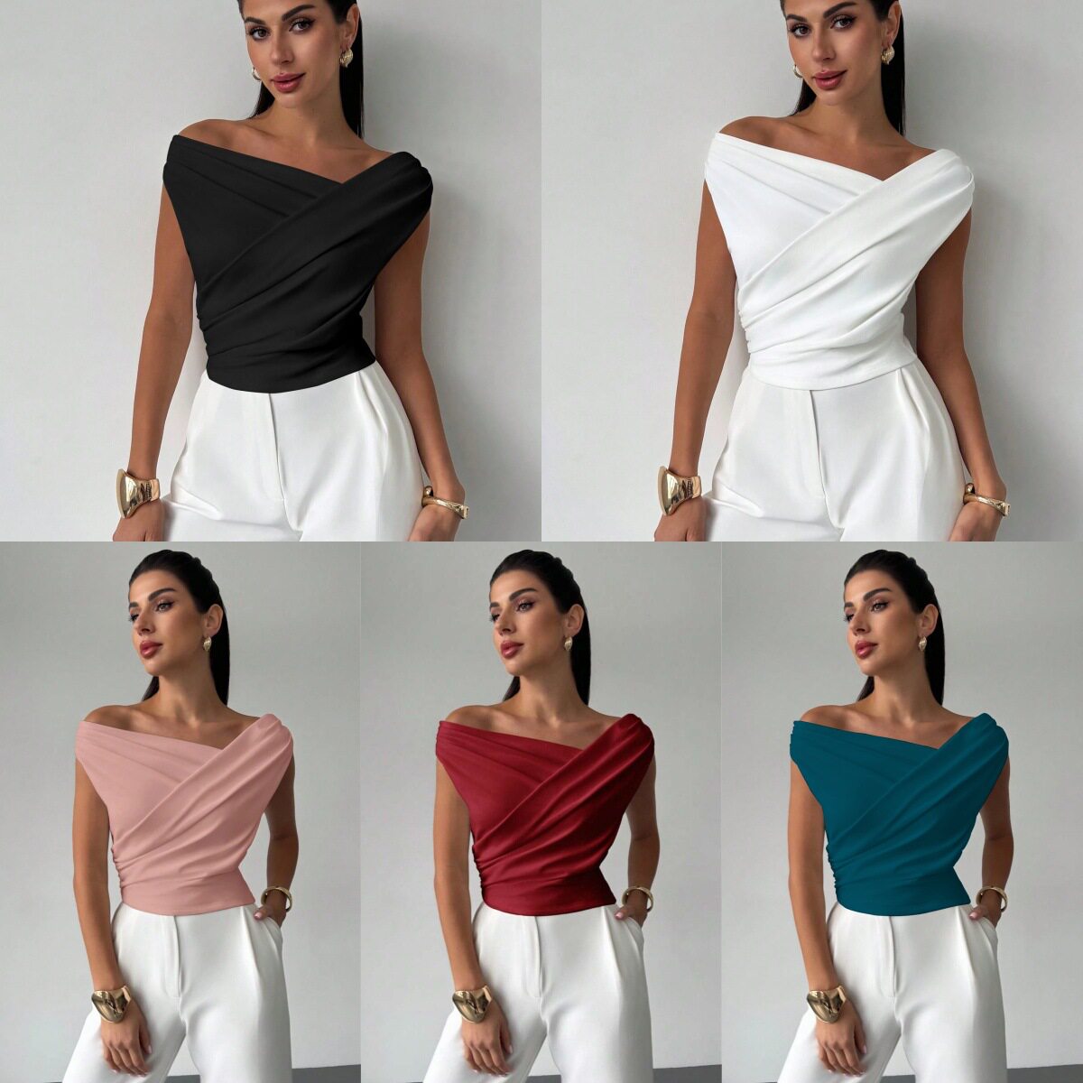 斜肩修身显瘦短款无袖衫 One Shoulder Slim Fit Cropped Tank
