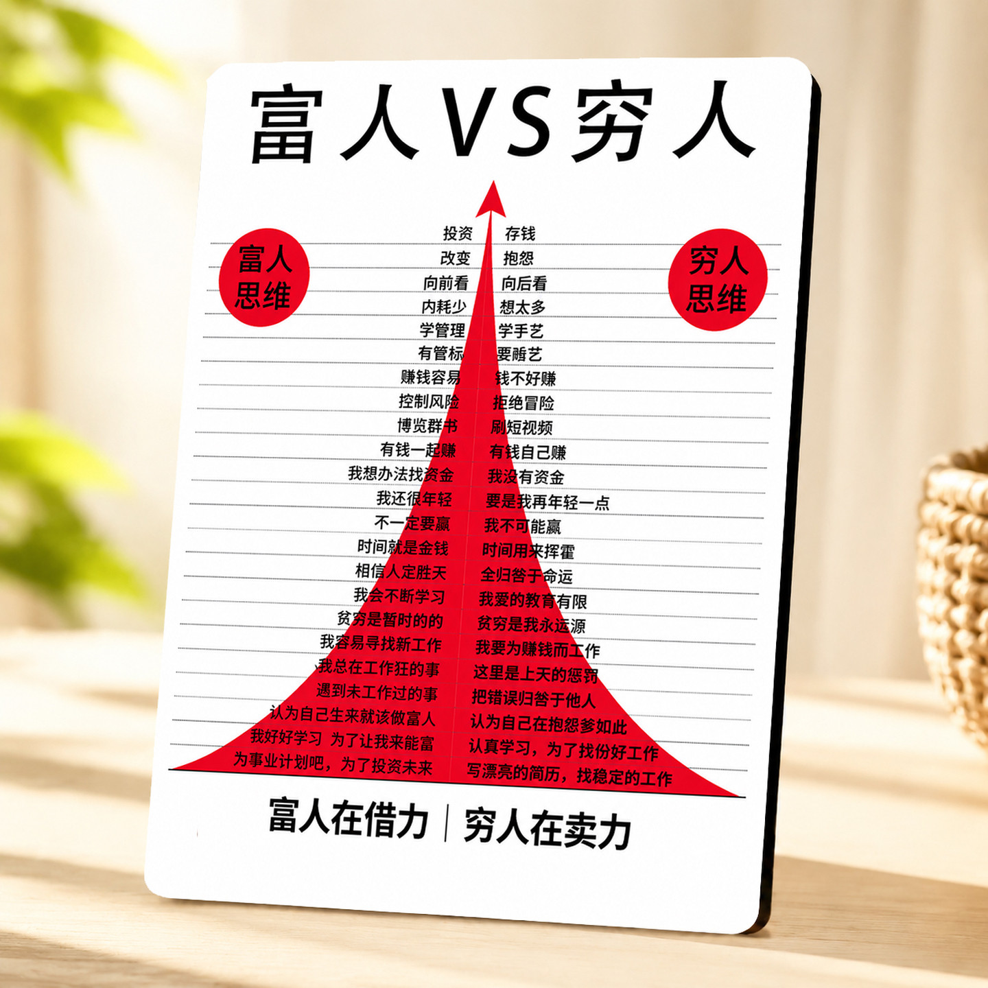 富人VS穷人思维励志装饰摆件办公室桌面醒脑座右铭摆台