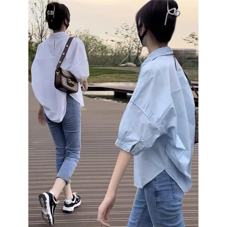 白色短袖衬衫女夏季2026新款气质衬衣休闲宽松上衣显瘦设计感小众