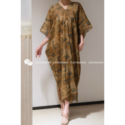 CASTING无隅｜CORTANA 25春夏  KAFTAN DRESS 印花V领苎麻连衣裙