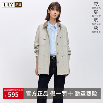 LILY2026春款女装复古翻领宽松休闲百搭工装夹克外套126129C3921