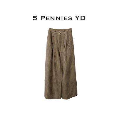 5 PENNIES YD设计师原创秋季宽松显瘦条纹咖色休闲裤A6S0626233L