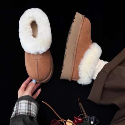 桑坡一脚蹬棉鞋内里羊皮毛一体