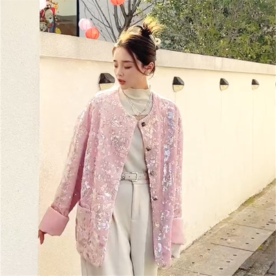 24ss亮片春季长袖开衫女装新中式