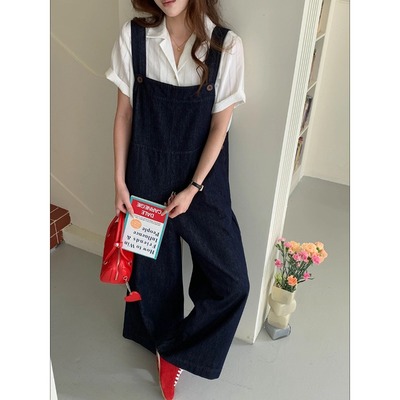 3th Morning 早春新款 复古腔调感直筒阔腿牛仔背带裤ZY3943