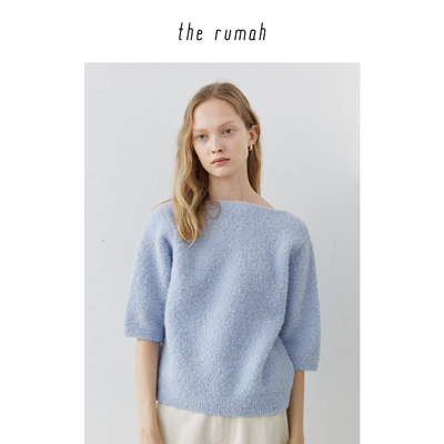 折扣特惠 therumah 羊驼毛U领短袖针织衫 蓬松立体肌理感毛衣