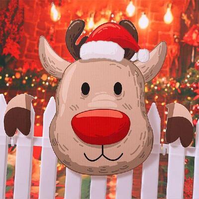 Christmas Garden Card Santa Claus Reindeer Snowman Fence