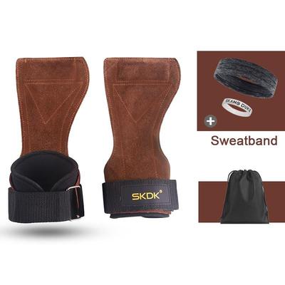 1Pair Cowhide Gym Gloves Grips Anti-Skid Weight Lifting Grip