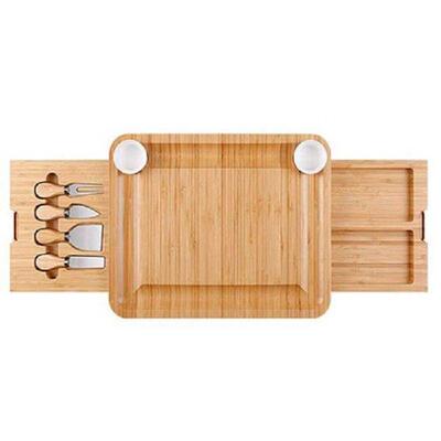 Natural Bamboo Cheese Board And Knife Set With Cheese Tools