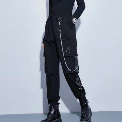Sreetwear Cargo Pants Women Casual Joggers Black High Waist