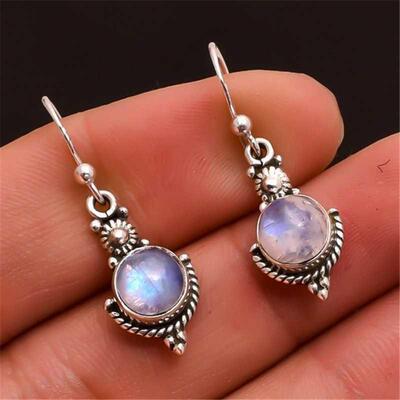 real 925 Sterling Silver Moonstone Drop Earring for Women Ge