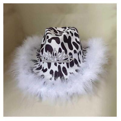 Women Spotted feather cowboy Fedora Hats Pattern Hat With Ro