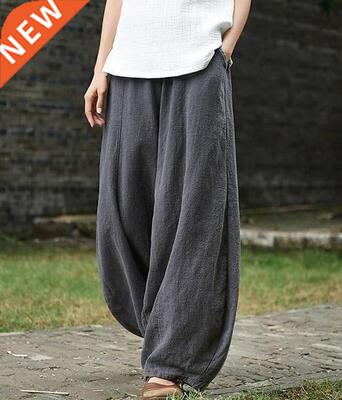 2022 Cotton Linen yle Bloomers Wide Leg Pants Women Vintag