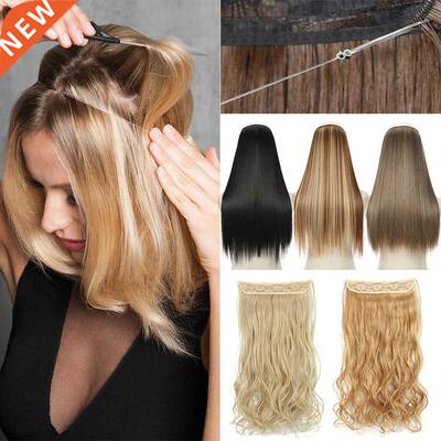 Hair Extensions No Clip in Fish Line False Hairpiece Synthet