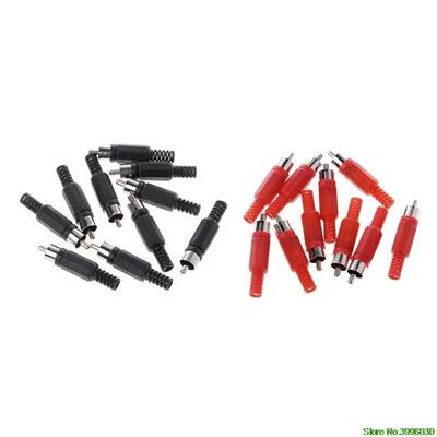 20 Pcs Black Red Solder RCA Male Plug Audio Video Adapter Co