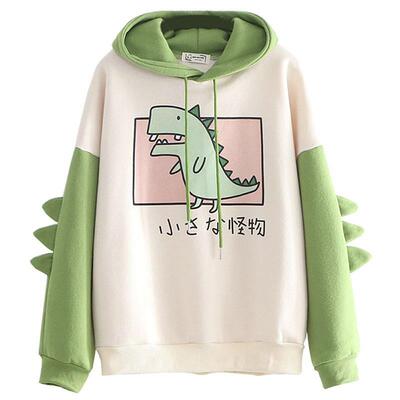 Dinosaur Oversized Cartoon Hoodie Women Fashion Sweatshirt C