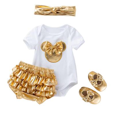 2020 New Baby Girl Clothes White Cotton Rompers and Golden R