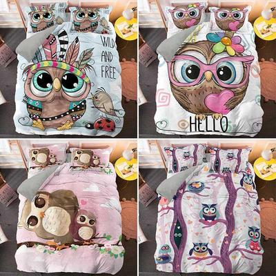 Cartoon Pnk Owl Beddng Set For Grl Kds Teenager Cute Duv