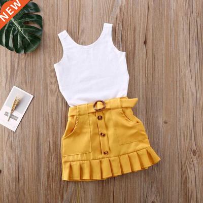 2PCS Toddler Kids Baby Girl Clothes Sets Sleeveless Solid Ve