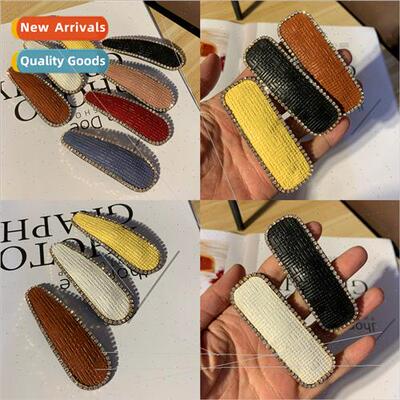 simple PU leather water drop clip bb hairpin female versatil