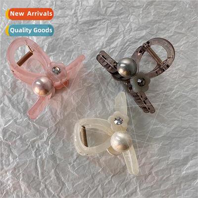 Dopamine flower pearl rhinestone back head shark clip gentle