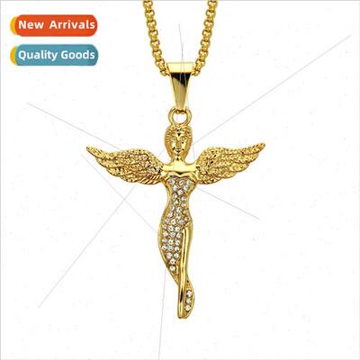Europe Hip Hop Drilling Angel Goddess Pendant Necklace  Jewe