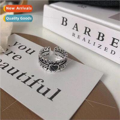 Koreains tide niche retro black heart ring female hundred wh