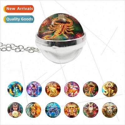 12 Zodiac gns Glass Cabochon Reversible Horoscope Pendant Ne