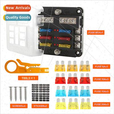Car Boat Multi-Circu Fuse Box wh Posive Negative 6-Circu Fus