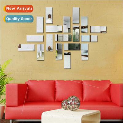 mple Geometric 18pcs Long Strip gsaw Mirror Wall Sticker Bed