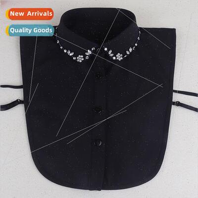 Korea new false collars women shirt sweater blue beaded flor