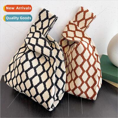 Korean  spring summer fashion plaid knted bag handbag handba