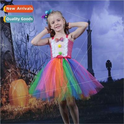 girls dress tutu dress rainbow sequin cosplay costume clown