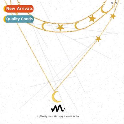Europe Romantic Star Moon Pendant Double Layers Stacking Nec