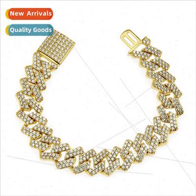 Europe Men 15mm Diamond Bar Cuban Chain Bracelet Personalize