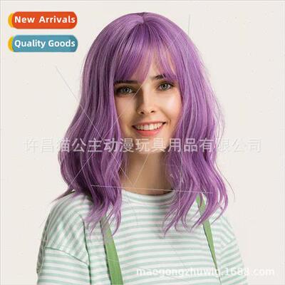 Europe Wig Ladies Handmade Curly Hair Slant Bangs Fluffy Smo