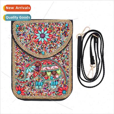 travel crossbody bag ethnic turquoise rice beads cell phone