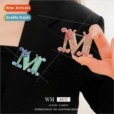 French exquise diamonds colorful letters brooch niche pin ac