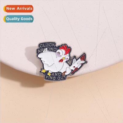 Quirky  rooster wh knife creative brooch metal badge clothin