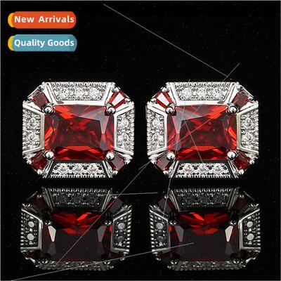 Fashion Men French Shirt Red Crystal Cufflinks Women Zirconi