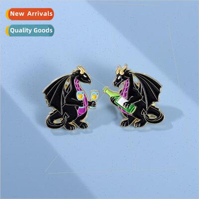 Cartoon fun small dinosaur badges niche design raise a glass