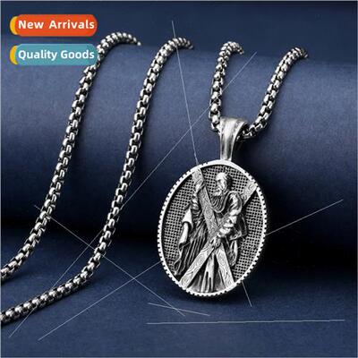 Europe Vintage St. Andrew Pure Pewter Pendant Necklace Acces