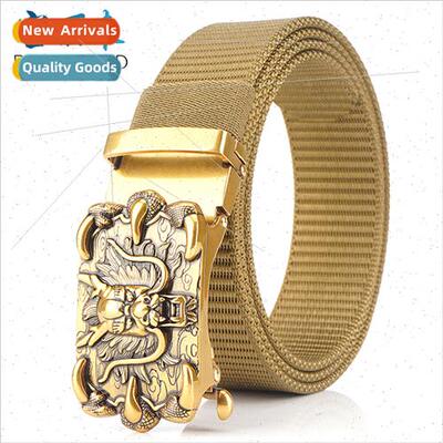 Toothless automatic buckle canvas belt any cut tank pattern