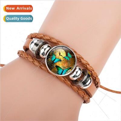 Hot Purple Butterfly Time Gemstone Hand-Woven Cowhide Bracel