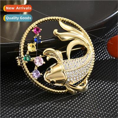 yearly fish color zirconium goldfish brooch high-grade lucky