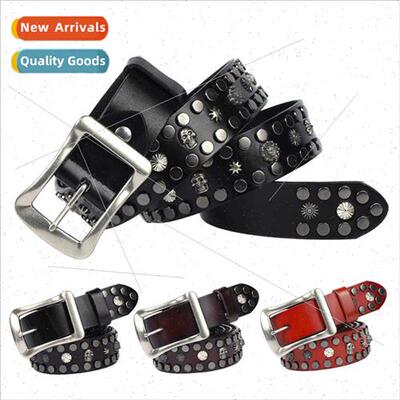 Men Belt Rivet Punk Leather Belt Studded Skull Day Buckle Eu
