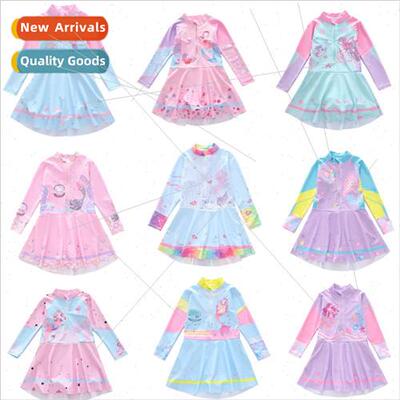 New children swimsu female onePCS skirt long-sleeved swimsu