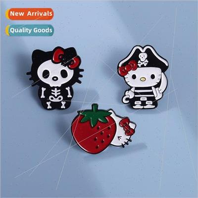 Cartoon wearing a bow cat modelling punk brooch trinkets per