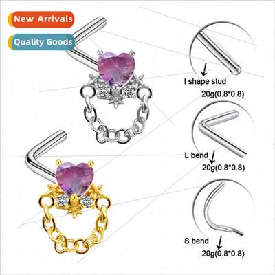 Europe heart moon round bow nose stud nose jewelry chain nos