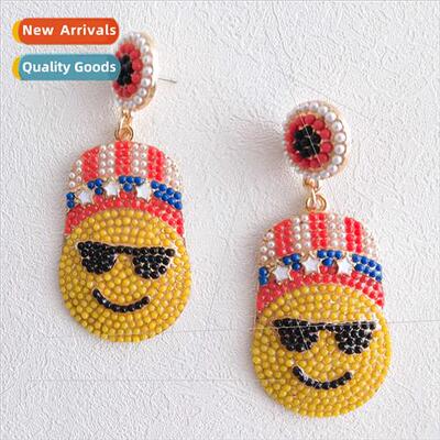 Smile expression earrings hip-hop colorful micro-set alloy r